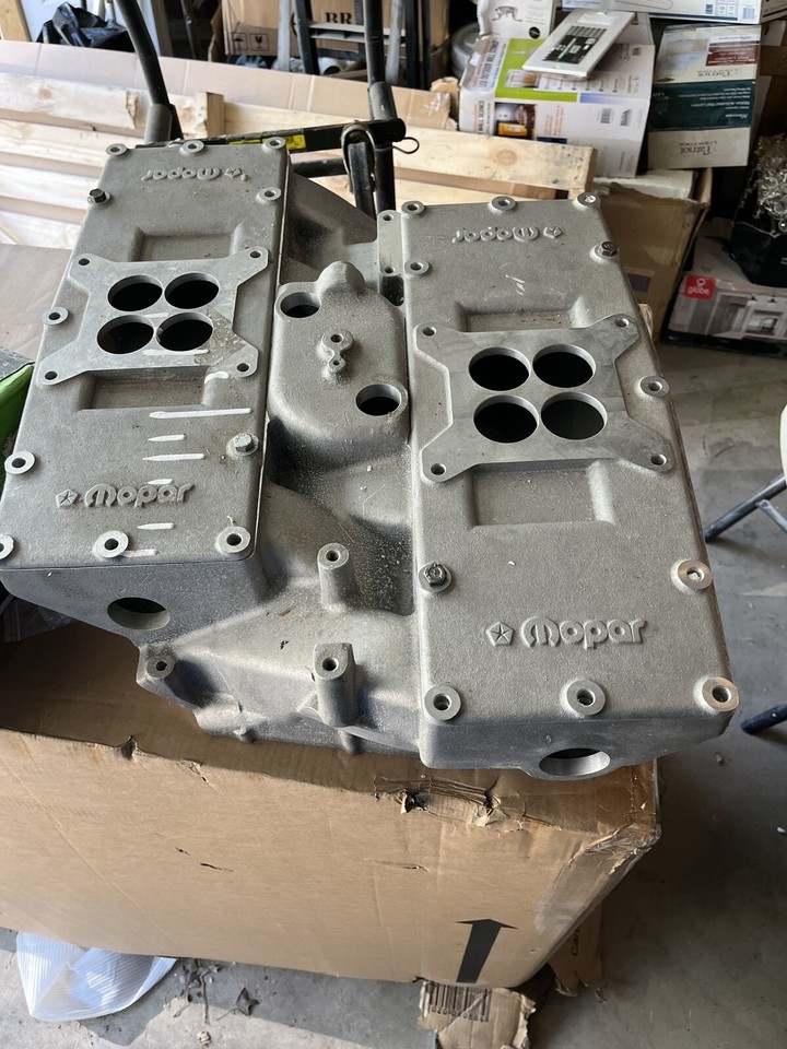 MOPAR 426 HEMI SUPER STOCK ALUMINUM CROSS RAM DUAL CARB INTAKE MANIFOLD ...