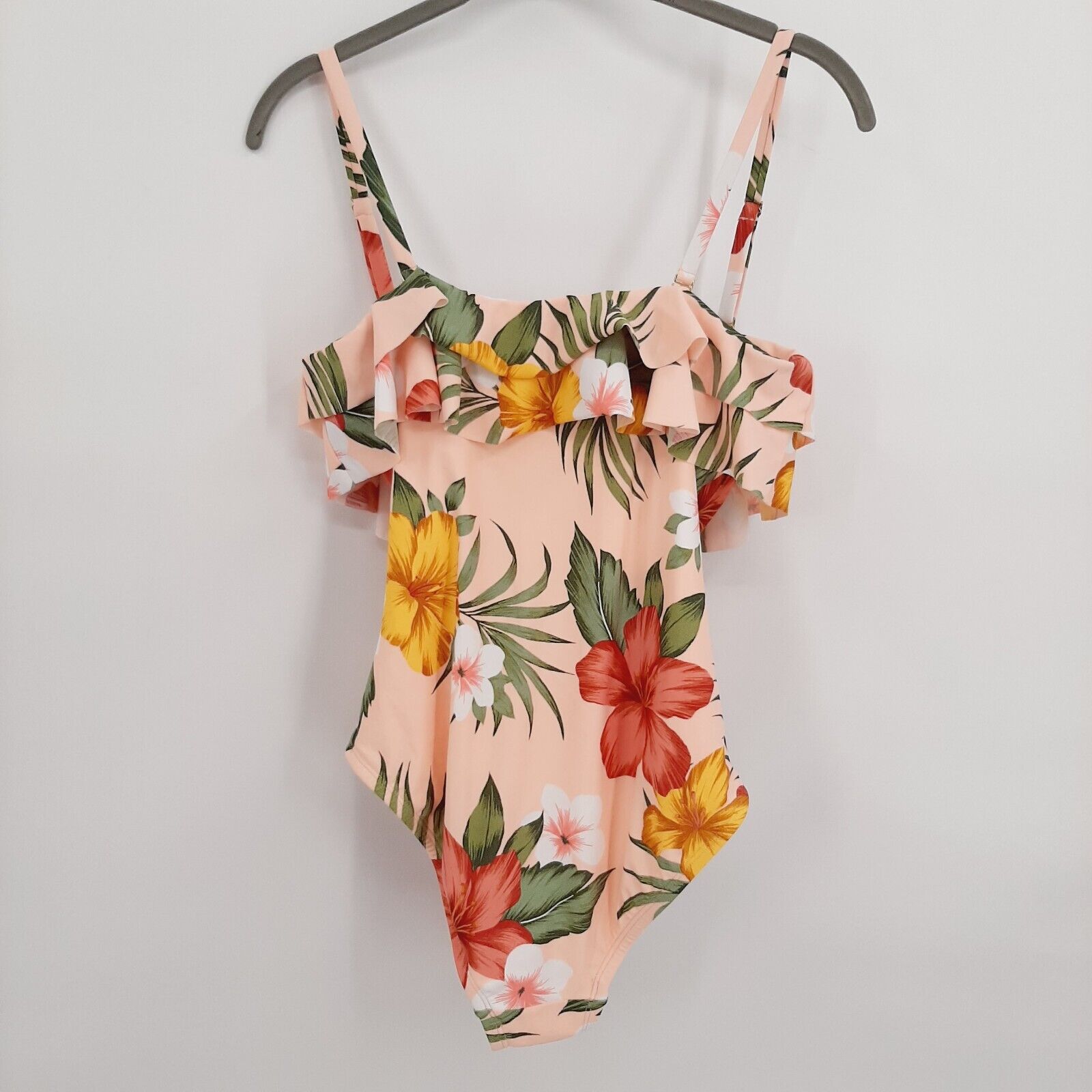 Kona Sol Peach Flounce One Piece Swimsuit Sz M High C… Gem