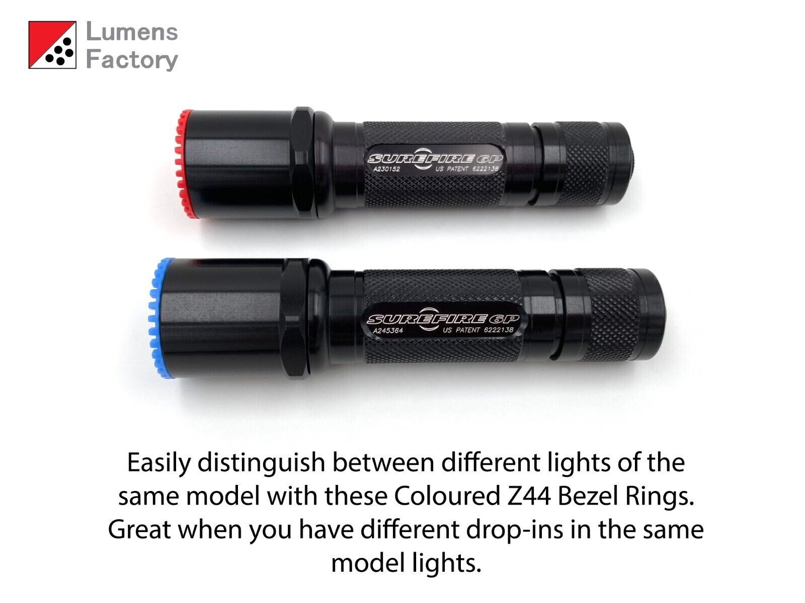 Colored Bezel Rings for Surefire Z44 Head Unit, Surefire 6P 9P C2 C3 G2 ...