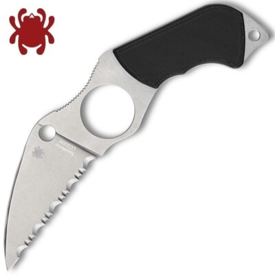 Spyderco Swick 6 Fixed Blade Serrated LC200N Black G10 Handles + Sheath ...