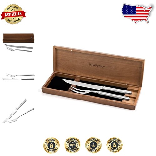 High Carbon Stainless Steel Carving Set with Fork & Walnut Case ...
