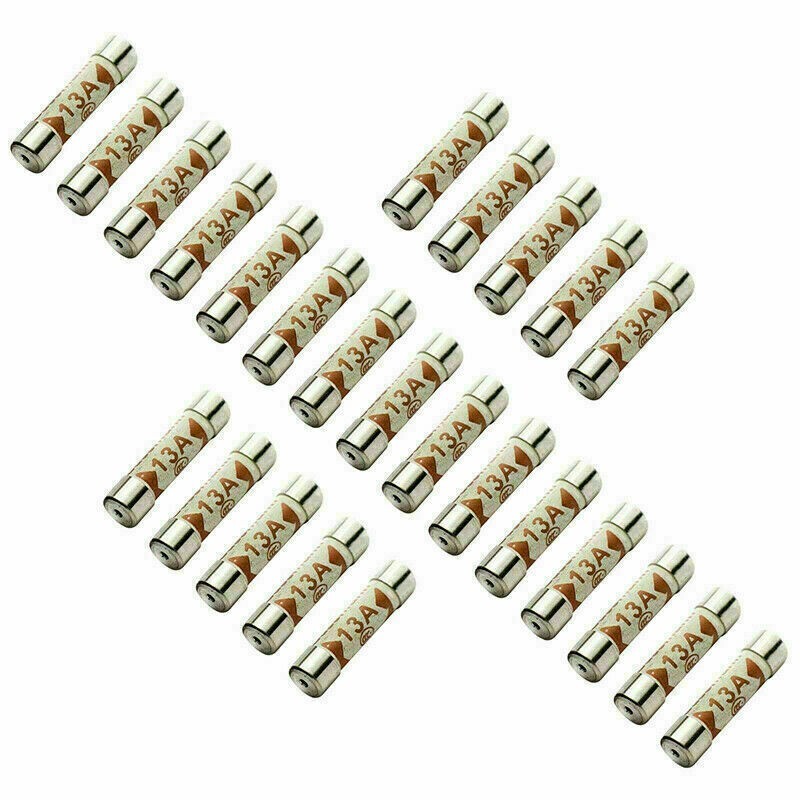 25x 13A Domestic Fuses Plug Top Household Mains 13amp Cartridge Fuse UK ...