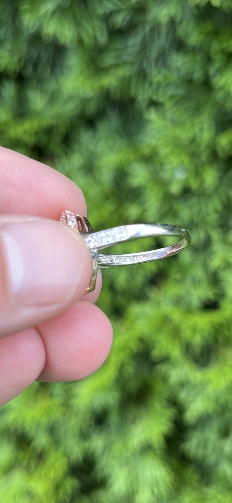 14k Ring MEDA White & Rose Gold Size 6.5 Large Pink Oval Stone Cluster ...