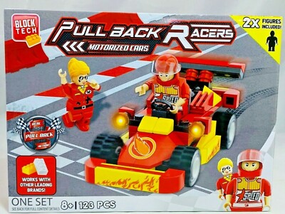 Block Tech Pull Back Racers Motorized Cars 2 Figures 1 Race Car 121 Pcs ...