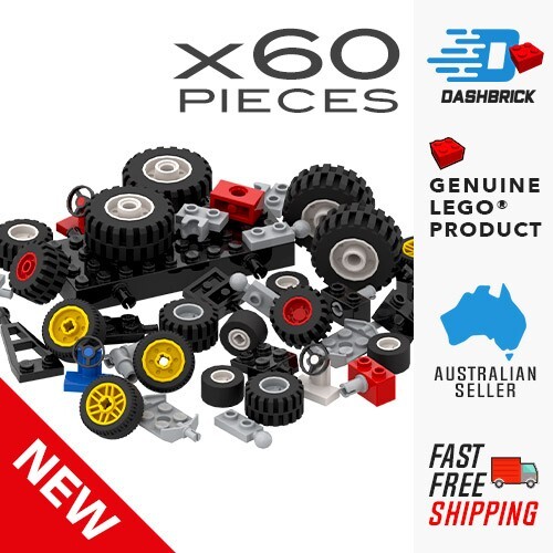 60 x Genuine LEGO® Parts - Wheels, Tires, Tow Plates & Axles - Building ...