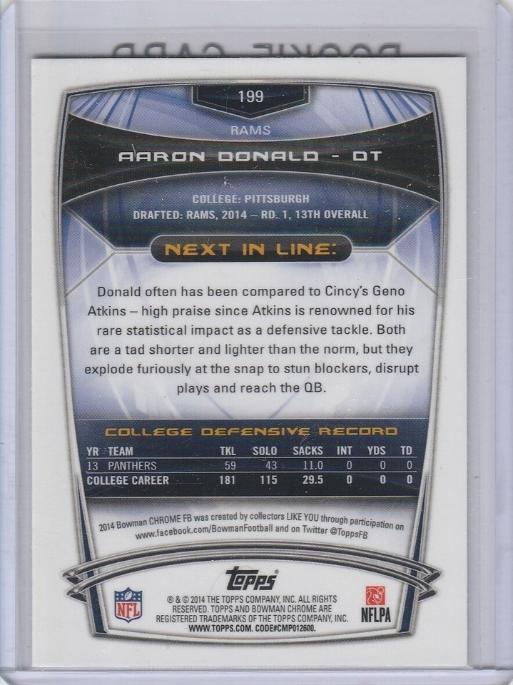 AARON DONALD ROOKIE CARD 2014 Bowman Chrome FOOTBALL RC Los Angeles ...