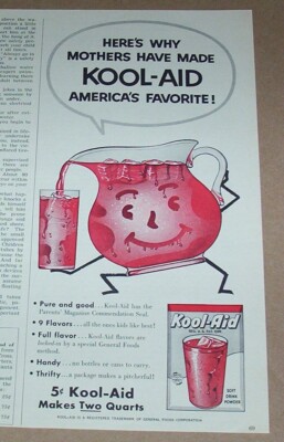 1958 print ad - KOOL-AID soft drink mix Smiling Pitcher man Vintage ...