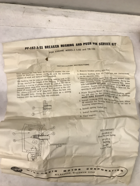 Wisconsin S8D TR10D Breaker Bushing & Push Pin Service Kit Part No ...