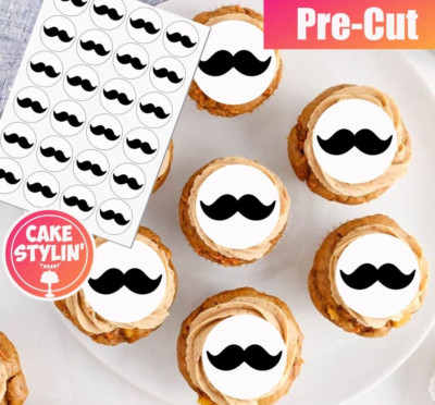 24 x MOUSTACHE MO MOVEMBER Cupcake Toppers Edible Wafer Paper Cake PRE ...