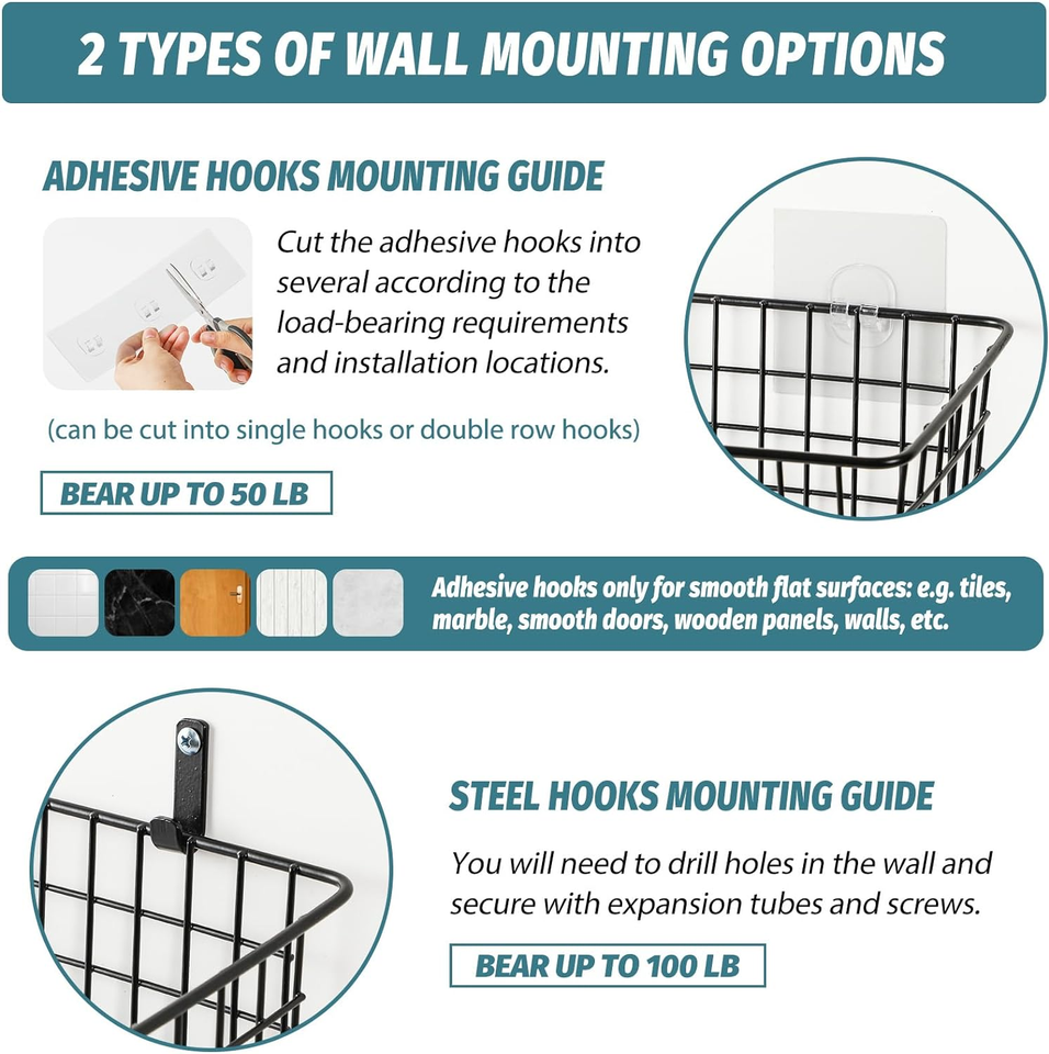 [2 Mounting Options of Adhesive Hook & Steel Hook], 4 Set EXTRA LARGE ...