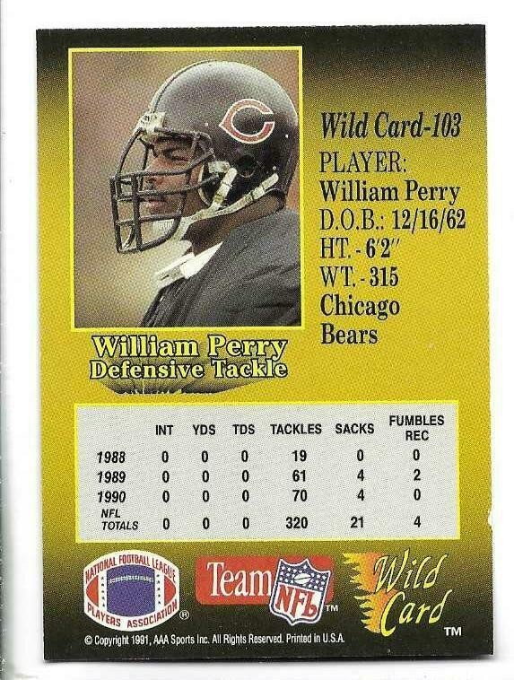 WILLIAM PERRY 1991 WILD CARD CARD NM-MT+ CONDITION | eBay