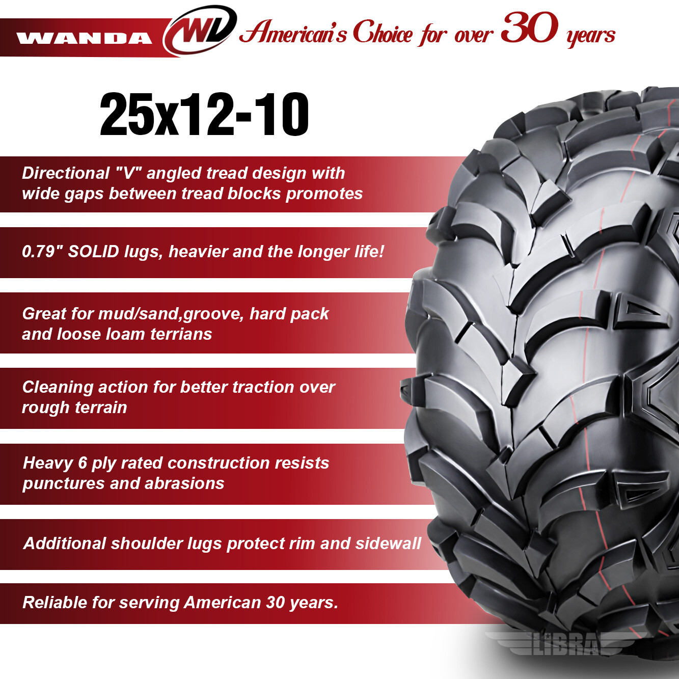 Set of 2 New ATV UTV Tires 25x12-10 25X12X10 P341 DURABLE 6PR DEEP ...