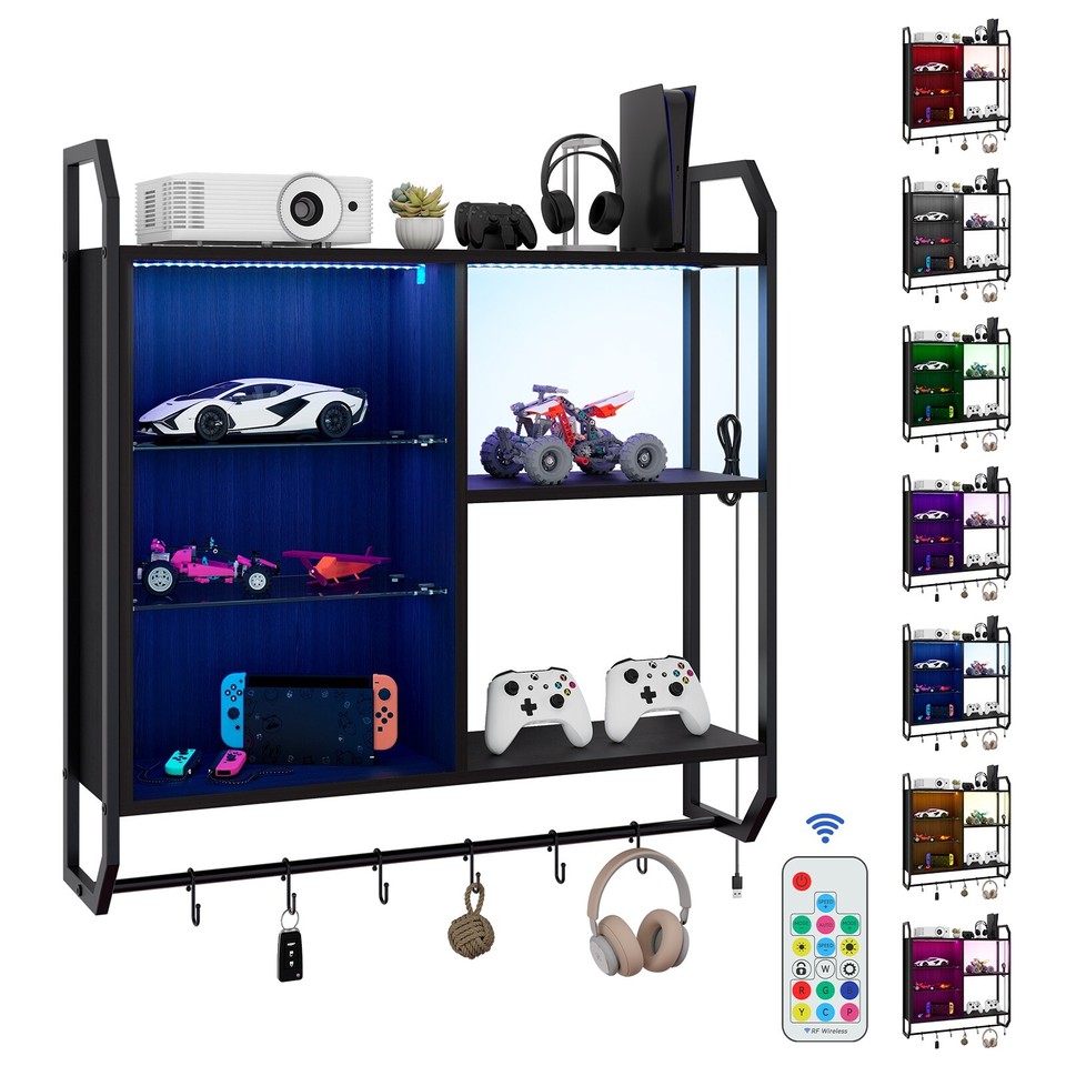 Wall Mounted Shelf Floating Storage Cabinet RGB Light Display Shelves ...