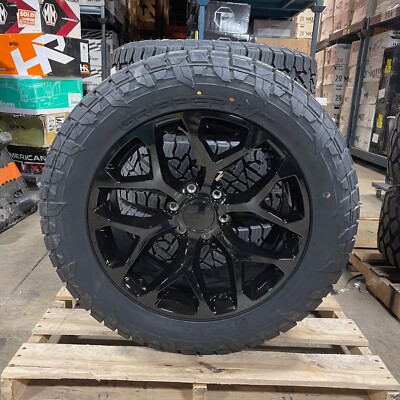 4 20x9 OE Snowflake Reps Wheels 32" Fuel AT Tires 6x5.5 Chevy Silverado ...