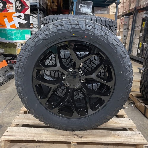 4 20x9 OE Snowflake Reps Wheels 32" Fuel AT Tires 6x5.5 Chevy Silverado ...
