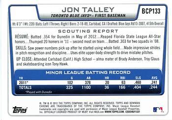 2012 Bowman Chrome Prospects #BCP133 Jon Talley FREE SHIPPING! | eBay