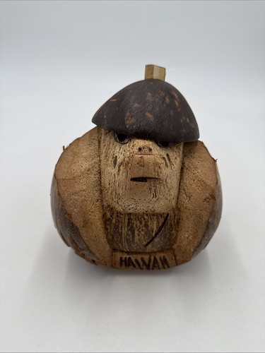 Vintage Hawaii Hand Carved Coconut Monkey With Glasses Bank Tiki ...