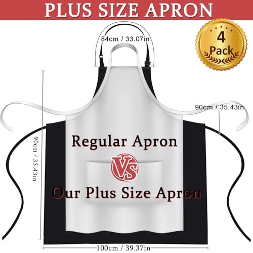 4 Pack Plus Size Chef Aprons, Large Kitchen Apron with 2 Pockets ...