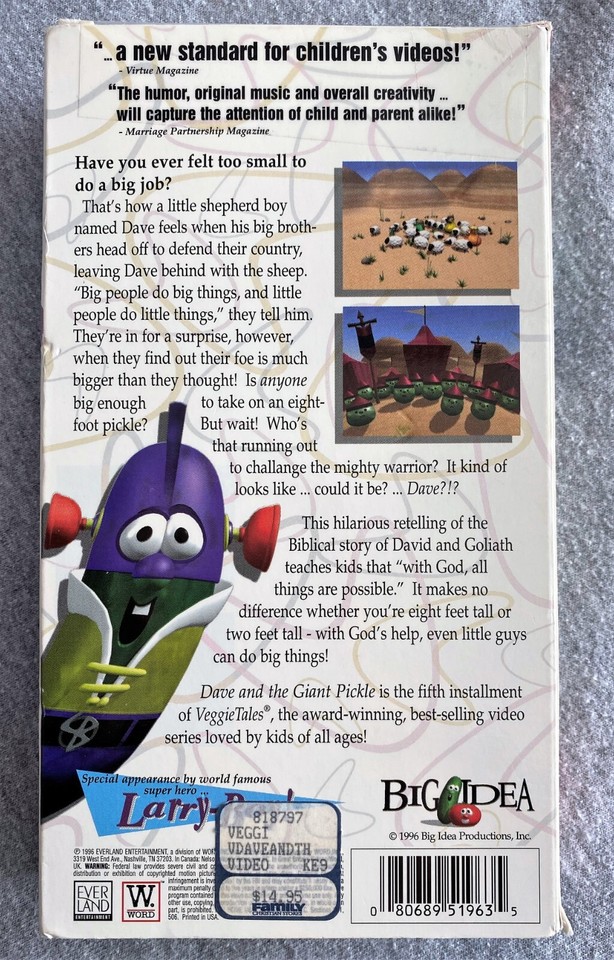 2 VHS TAPES Veggie Tales Dave & Giant Pickle Larry-Boy! the Fib from ...