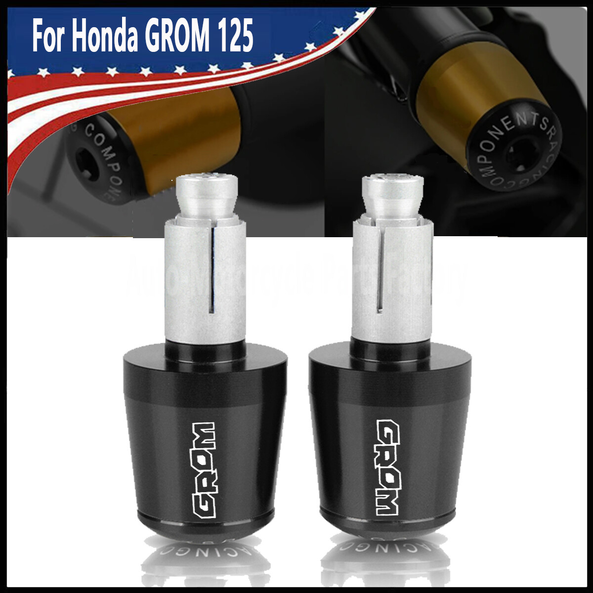 Black Aluminum Handlebar Bar Ends Hand Grips End Caps For HONDA GROM ...