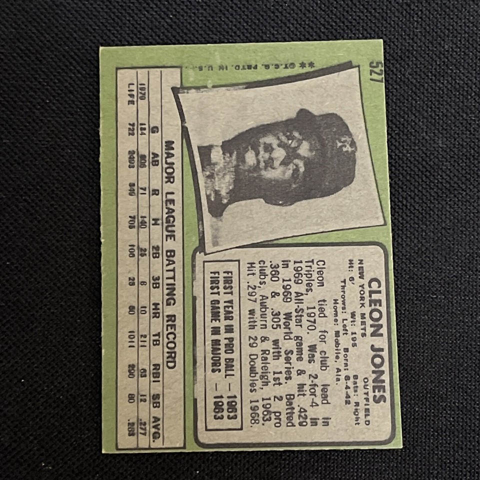 CLEON JONES 1971 TOPPS SIGNED AUTOGRAPHED CARD #527 HI# NEW YORK METS ...