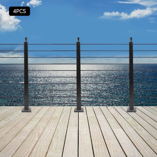 4Pcs Cable Railing Post Deck Railing 36"x2"x2" Black Post with Pre ...