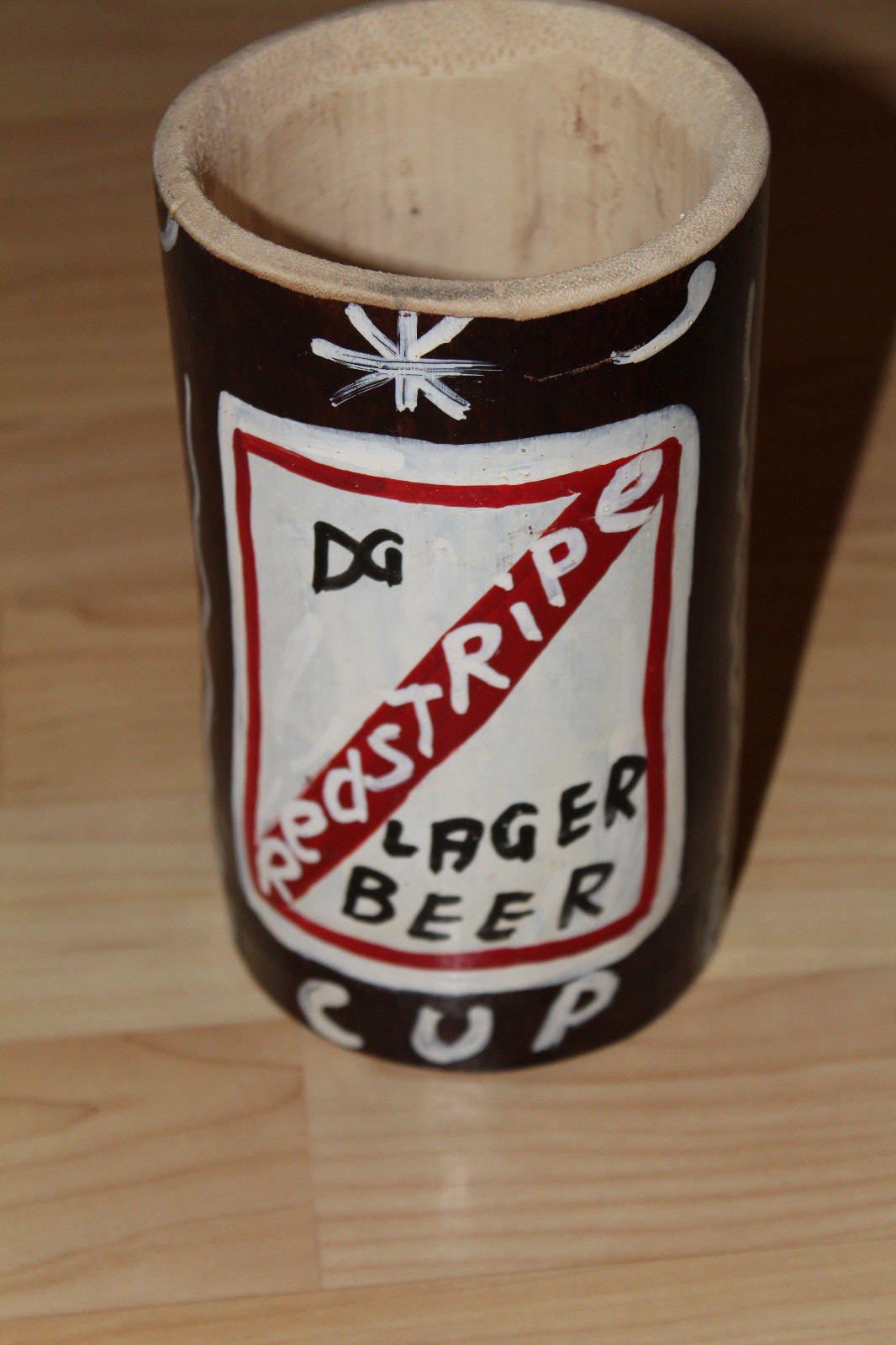 Red Stripe Lager Beer Jamaica Wood Hand Made Beverage Cup Painted ...