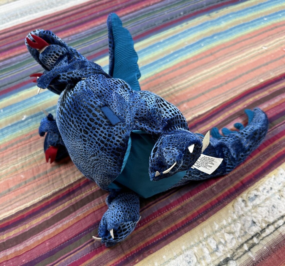 Folkmanis 3 Headed Dragon Hand Puppet 5 Finger Blue 15” Fairy Tale Role ...