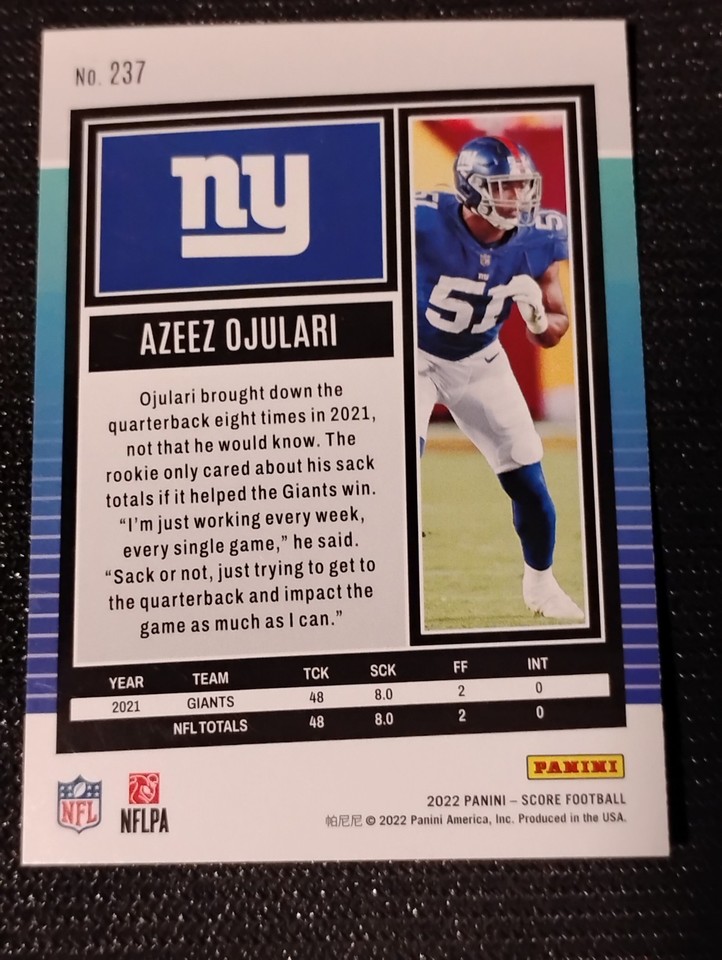 2022 Score Football Yellow Parallel - Azeez Ojulari #237 | eBay