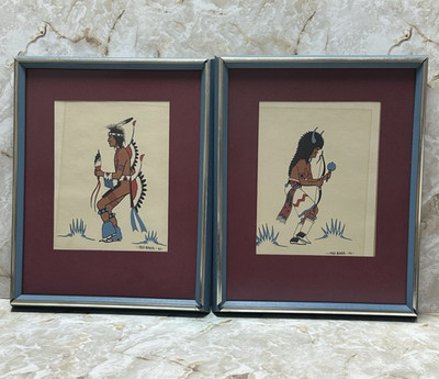 Vtg Fred Beaver Signed 1962 Native American Prints Warrior Bow ...