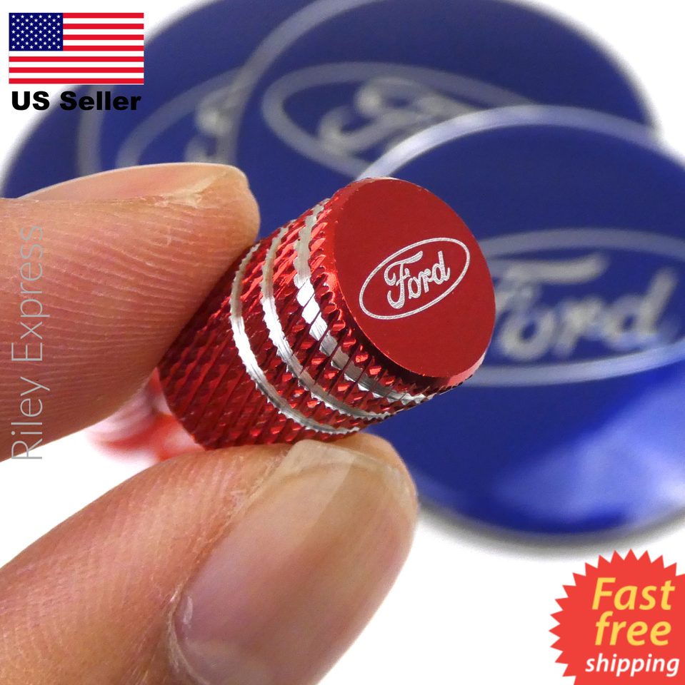 Blue FORD Wheel Center Cap Sticker Decals 2.55" & Red FORD Tire Valve ...