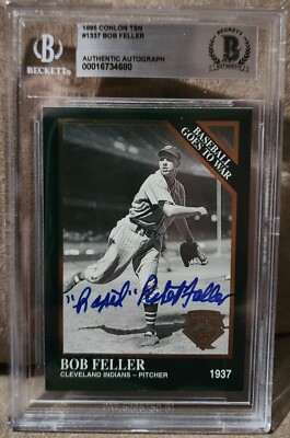 1995 Conlon Collection TSN #1337 Bob Rapid Robert Feller Signed Beckett ...