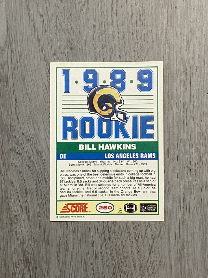 1989 NFL Score Football | Bill Hawkins RC | #250 | Los Angeles Rams | eBay