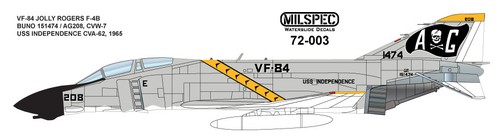 CAM DECALS (AKA) MILSPEC, MS 72-003, 1/72 SCALE, F-4B, VF-84 JOLLY ...