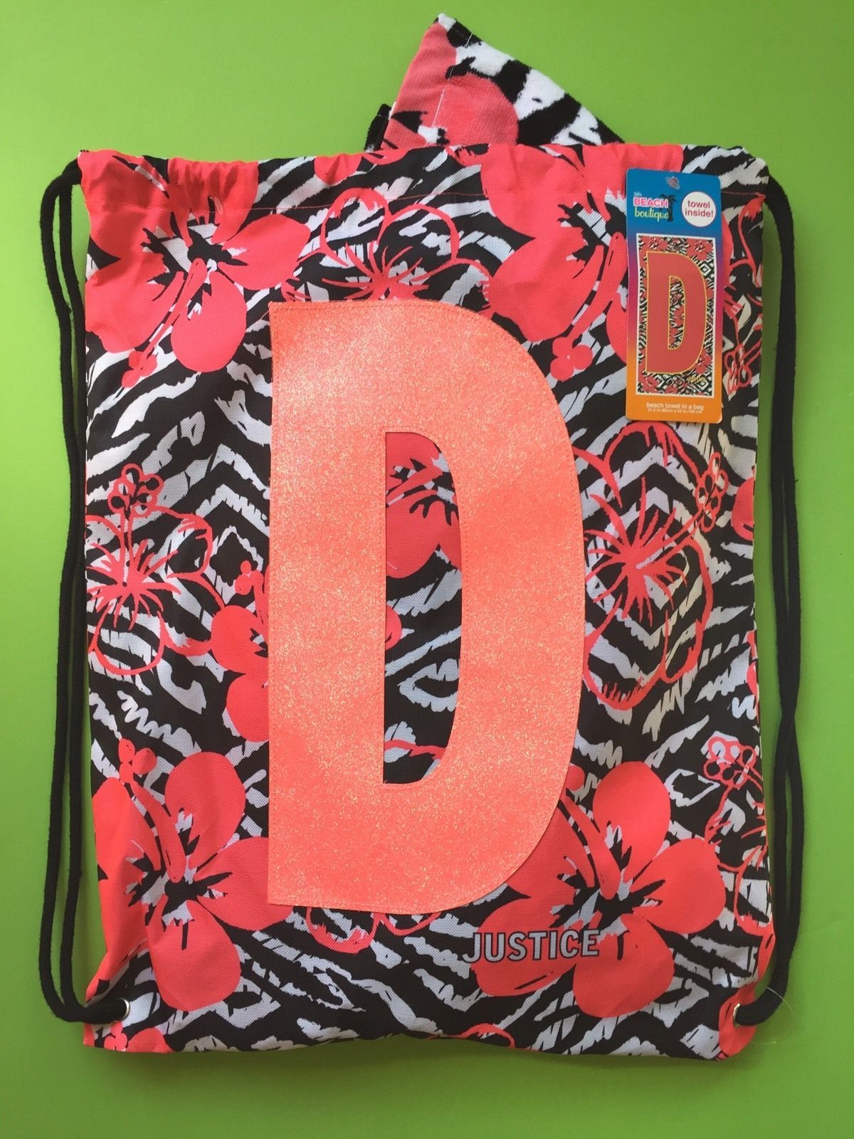 New Justice Beach Boutique Beach Towel In A Bag With Initials Pink ...