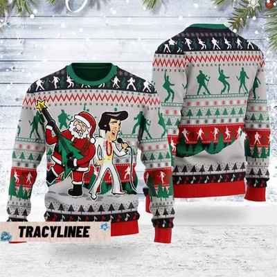 Elvis Santa Rock & Roll Christmas Sweater Musician Holiday Jumper Gift ...