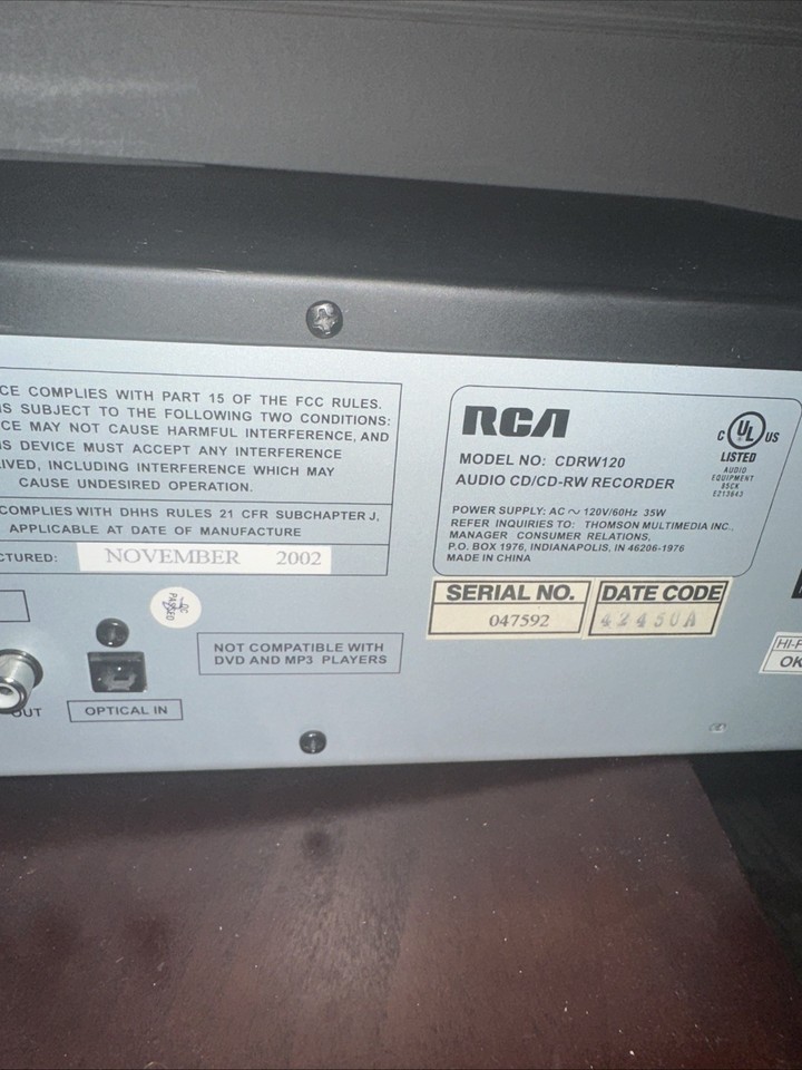 RCA CDRW120 Audio CD/CD-RW Recorder Twin Loading System | eBay