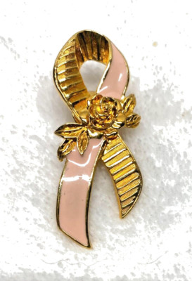 Vintage Avon pink ribbon Rose Pin Textured Gold Tone | eBay