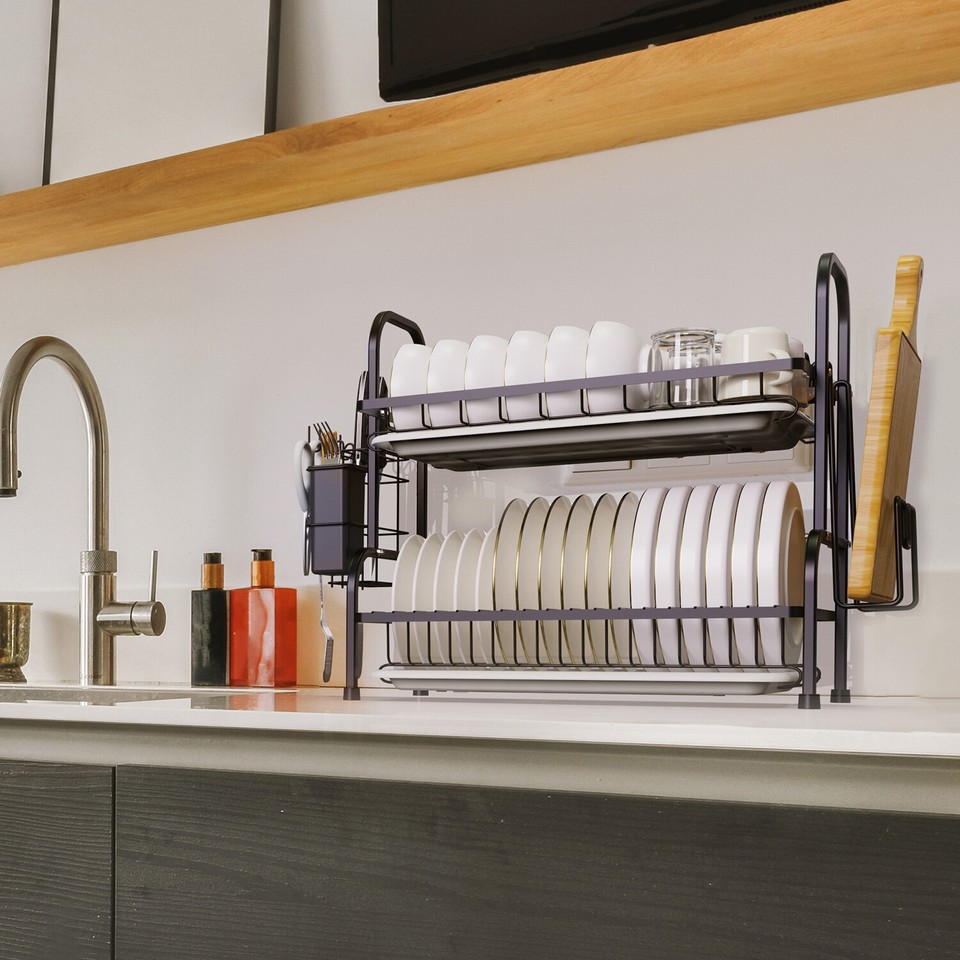 Kitchen Dish Cup Drying Rack Utensil Drainer Dryer Tray Cutlery Holder ...