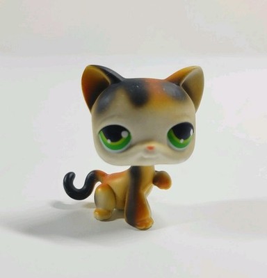 Littlest Pet Shop Calico Cat Paw Up Black & Orange Green Eyes #27 LPS ...