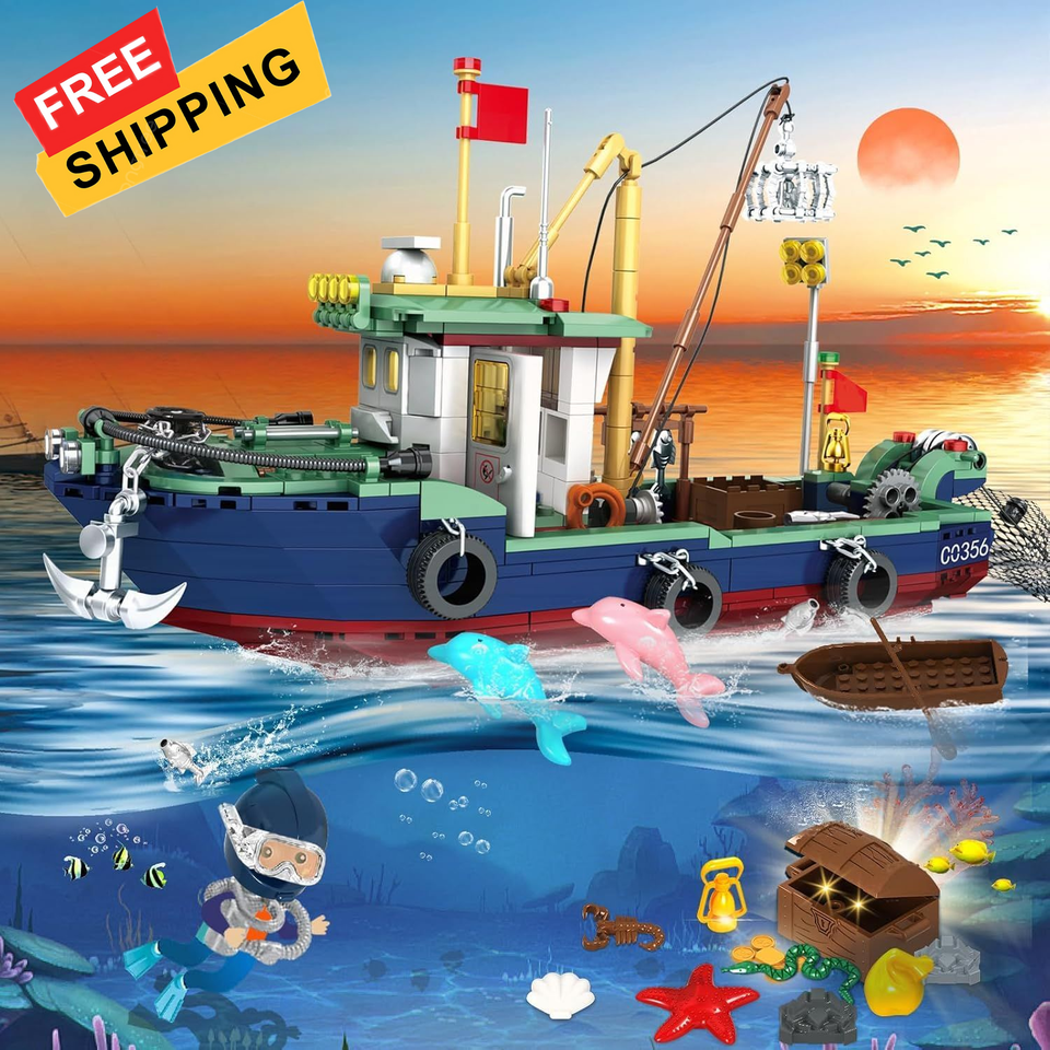 City Ocean Explorer Boat Building Set, 603 PCS Exploration Ship ...
