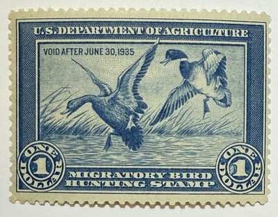 US # RW1 1934 $1 blue “Mallards” USDA Federal Duck Stamp,MNH/inclusion ...