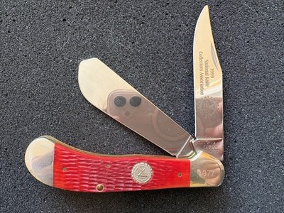 1999 NKCA Club Knife Case XX USA Red Rogers Bone Jumbo Saddle Horn w ...