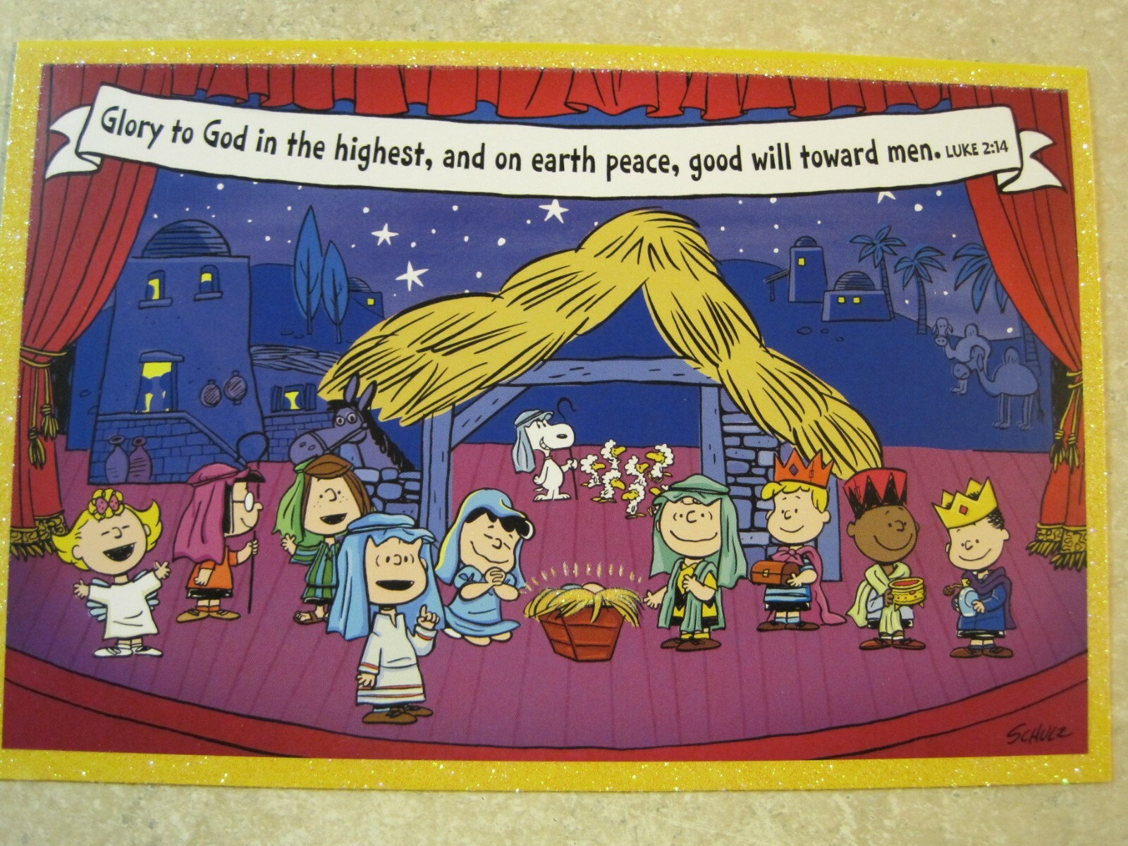 PEANUTS GANG SNOOPY CHRISTMAS HOLIDAY CARD NATIVITY SCENE RELIGIOUS GOD ...
