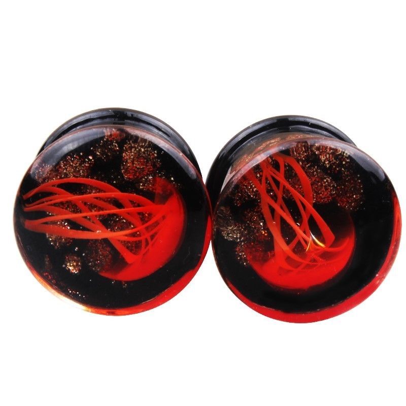 Glass Ear Plugs Body Piercing Jewelry Red Jellyfish Ear Gauges Earring ...
