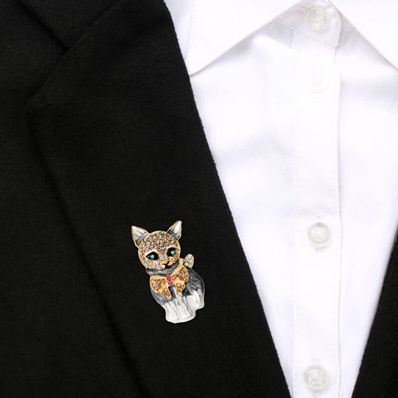 New Enamel Crystal Green Eye Cartoon Cat Brooch Pin Jewelry Bag ...