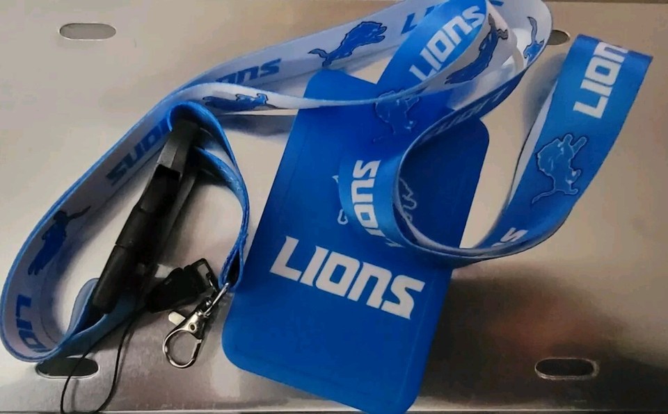 Detroit Lions Blue White LANYARD And ID Tag Holder NEW Football Fan ...