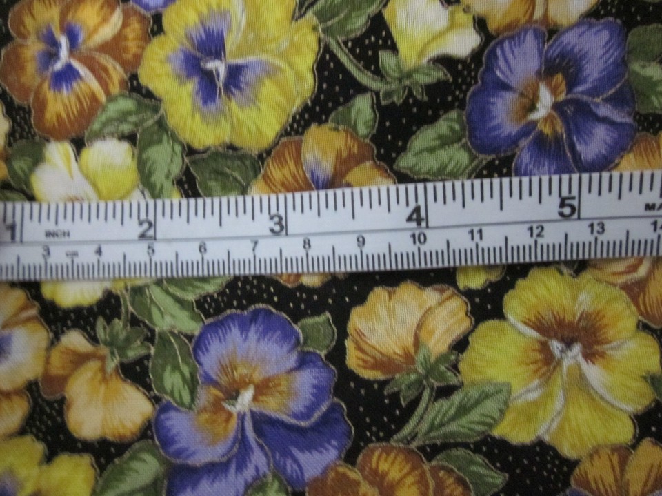 PANSY FLOWER garden VIOLET spring Cotton FABRIC U-Pick HALF YARD 1/2 yd ...