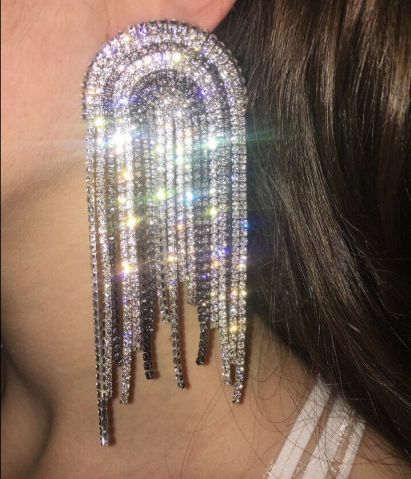 Handmade Black Long Earrings, Wedding Rhinestone Waterfall Earrings | eBay