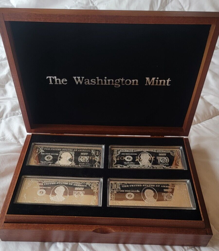 Set of 1997 Washington Mint 4oz .999 Fine Silver Bills - Set of 4 W ...